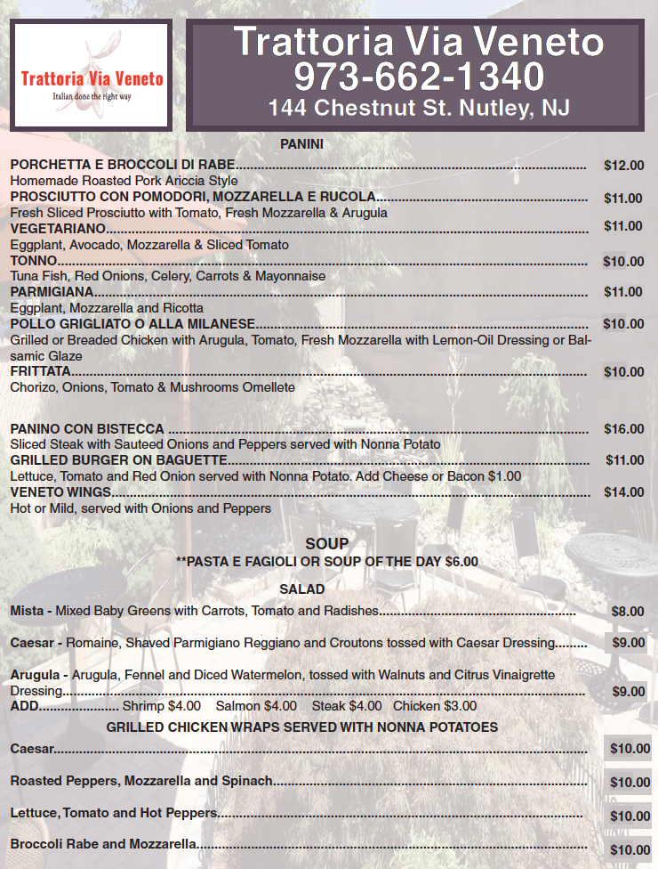 Trattoria Via Veneto Lunch Menu Trattoria Via Veneto Lunch Menu