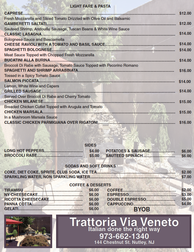 Trattoria Via Veneto Lunch Menu Trattoria Via Veneto Lunch Menu